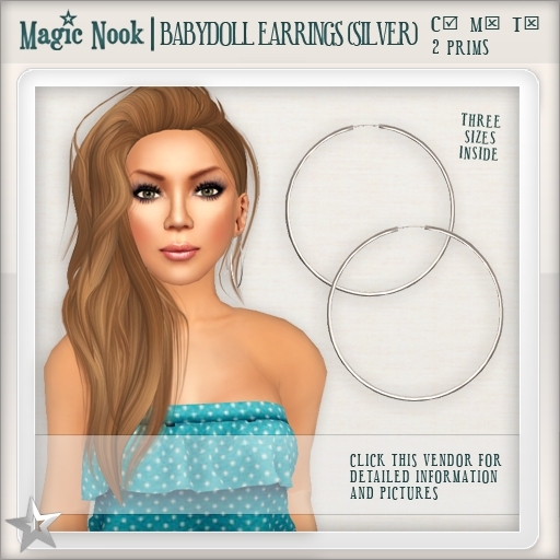 Second Life Marketplace - [MAGIC NOOK] Babydoll Earrings (Silver)